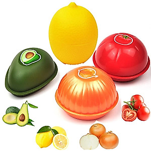 OUKEYI Fruit and Vegetable Storage Containers Reusable SiliconeRefrigerator Box Storage Bowls Saver Holder Keeper foronion, Tomato, Lemon, and avocado ，Refrigerator Vegetable Crisper 4Pieces