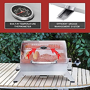 Royal Gourmet GT1001 Stainless Steel Portable Grill, 10000 BTU BBQ Tabletop Gas Grill with Folding Legs and Lockable Lid, Outdoor Camping, Deck and Tailgating, Silver