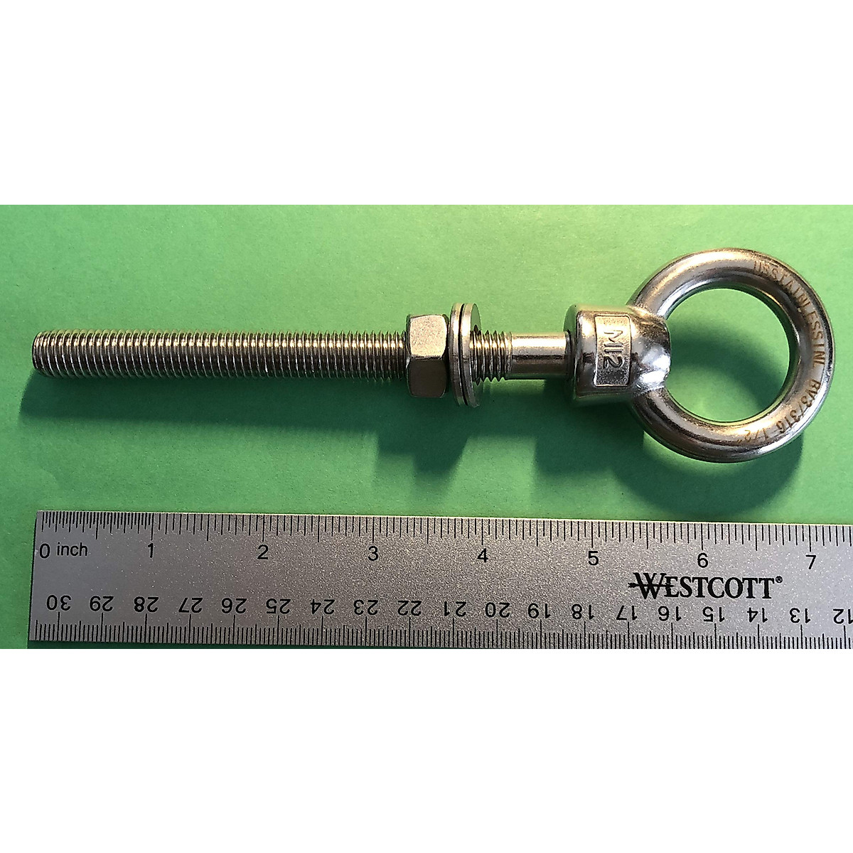 US STAINLESS Stainless Steel 316 (Shape Type 307) M12 Lifting Eye Bolt 12mm x 120mm Marine Grade Pitch of 1.75