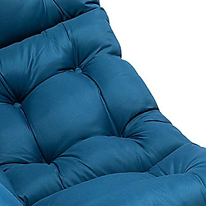 HollyHOME Modern Cotton Fabric Lazy Chair, Accent Contemporary Lounge Chair, Single Steel Frame Leisure Sofa Chair with Armrests and A Side Pocket, Thick Padded Back, Navy Blue