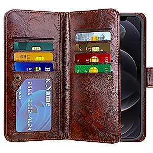 Vofolen for iPhone 12 Pro Max Case Credit Card Holder Wallet Cover 2-in-1 Slot Women Girl Detachable Strap Protective Slim Hard Shell Magnetic Leather Folio Pocket Flip Case Mandala Brown