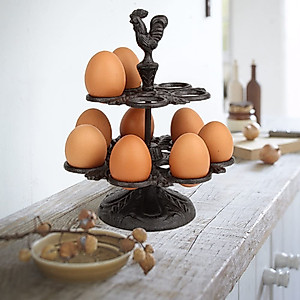 Vixdonos Rustic Egg Holder Iron Egg Rack Rooster Egg Tray for 12 Fresh Eggs