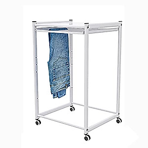 Household Products Removable Pant Trolley, Pull Out Type Trouser Drying Rack Portable Floor Wheeled Organizer Shelf, Steel Closet Wardrobe Rack for Hanging Clothes White