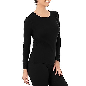 Fruit of the Loom Women's Micro Waffle Premium Thermal Underwear Tee Shirt, Black/Black, Medium