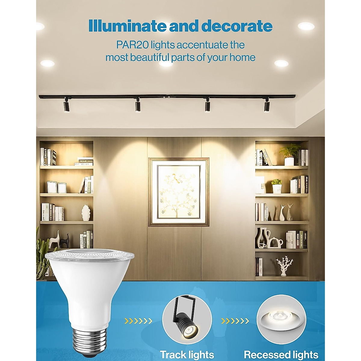 Sunco 10 Pack PAR20 LED Bulbs 50W Equivalent 7W Dimmable, CRI90 2700K Soft White 470 Lumens E26 Medium Base IP65 Waterproof Indoor Outdoor Home Super Bright Wide Area Flood Light - UL