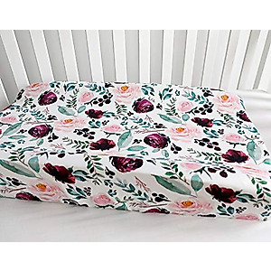 Baby Girls Boy Crib Bedding Changing Pad Cover Changing Table Pads (Pink Wine Floral)