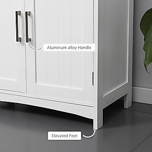 kleankin Pedestal Sink Storage Cabinet, Under Sink Cabinet with Double Doors, Modern Bathroom Vanity Cabinet with Adjustable Shelves, White