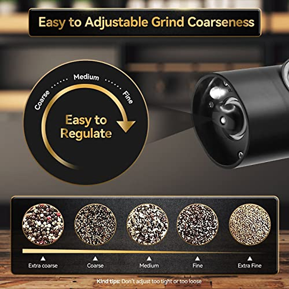 MOVAFEE Electric Salt and Pepper Grinder Set, Rechargeable Automatic Pepper Mill Set, Dual Charging Base, 1 Hand Operation, USB Cables, Refillable, No Battery Needed, LED Light, Adjustable Coarseness