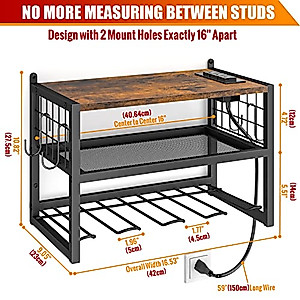Power Tool Organizer with Power Strip - Garage Organization and Storage Built in 3 AC Outlets | Drill Holder Wall Mount | Drill Charging Station for Garage, Workshop