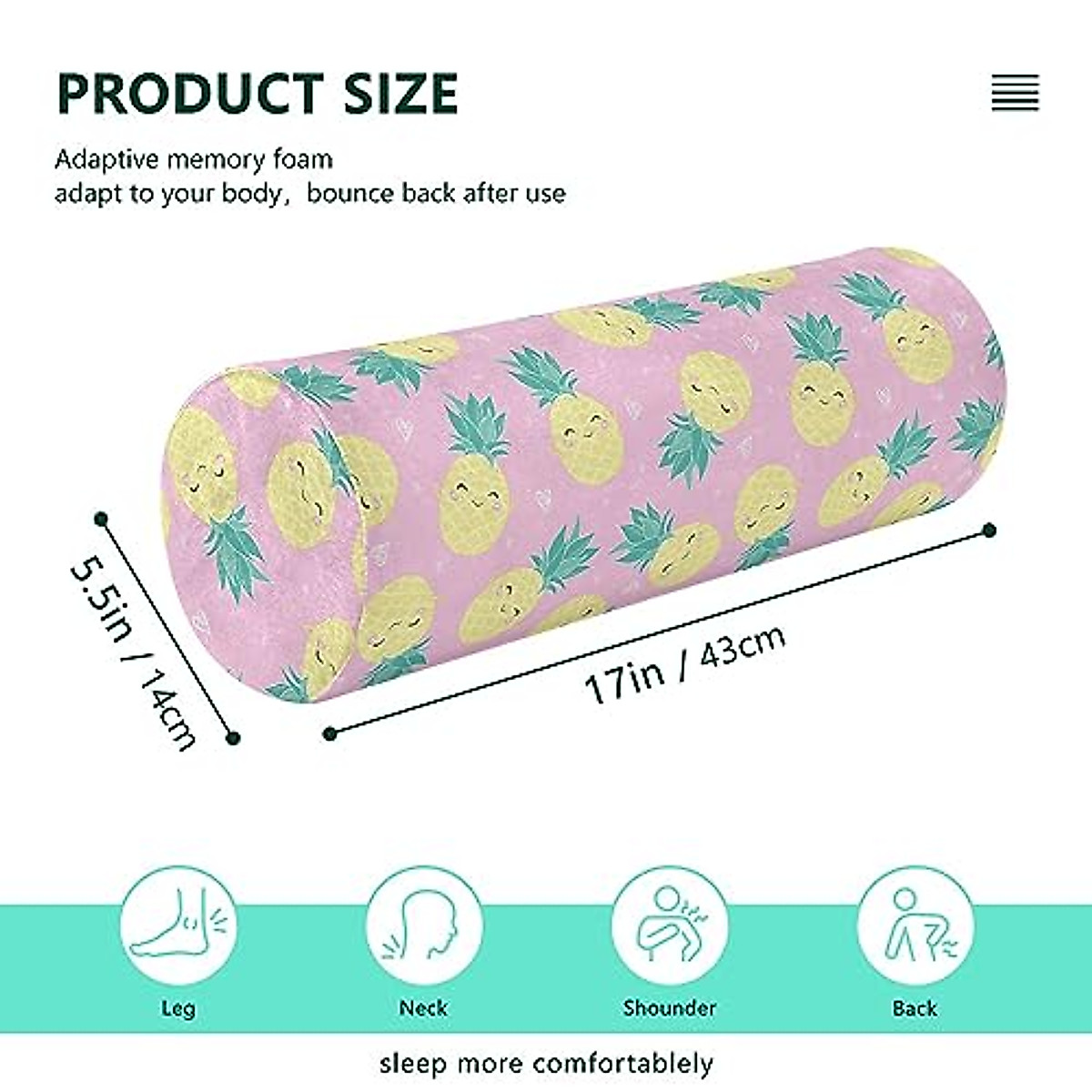 Vnurnrn Pineapple Pink Neck Support Pillow Round Neck Roll Bolster Cylinder Pillow Cervical Pillows Neck Roll Pillow for Leg Knee Back Head Support for Gifts Camp Study Work