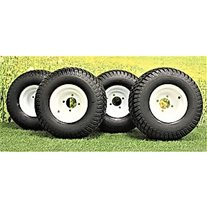 (Set of 4) White Steel Wheels with 18x9.50-8 4 Ply Turf Tires for Golf Cart and Lawn and Garden Equipment