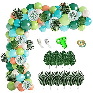 XIRUISHEN 118 PCS Tropical Forest Balloon Arch Garland Kit, Green Confetti Balloon Palm Leaf Hawaiian Theme Graduation Ceremony Anniversary Celebration Birthday Party Wedding Decorations