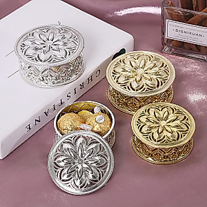 Kukiwhy 12 PCS Gold Silver Round Candy Boxes,Wedding Favor Boxes Candy Hollow Jars Candy Storage Boxes Gift Boxes for Wedding Baby Shower Christmas Birthday Party