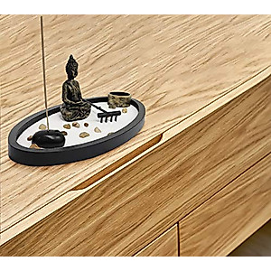 Japanese Zen Garden Kit Home Decor - Buddha Incense Stick Holder Office Desk Accessories - Zen Garden Sand Corner Desk Office Decor - Buddha Statue Table Top - 13.5" x 6.25" x 5"