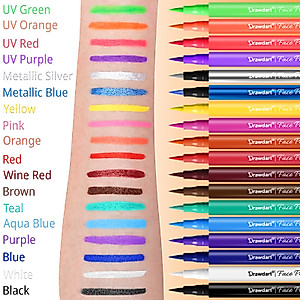 Drawdart 18 Colors Face Painting Markers, Water Resistance Sweatproof Halloween Face Body Paint Markers, Waterproof Tattoo Pen, Anti Smudge Face Paint Markers for Halloween Party Kids Adults