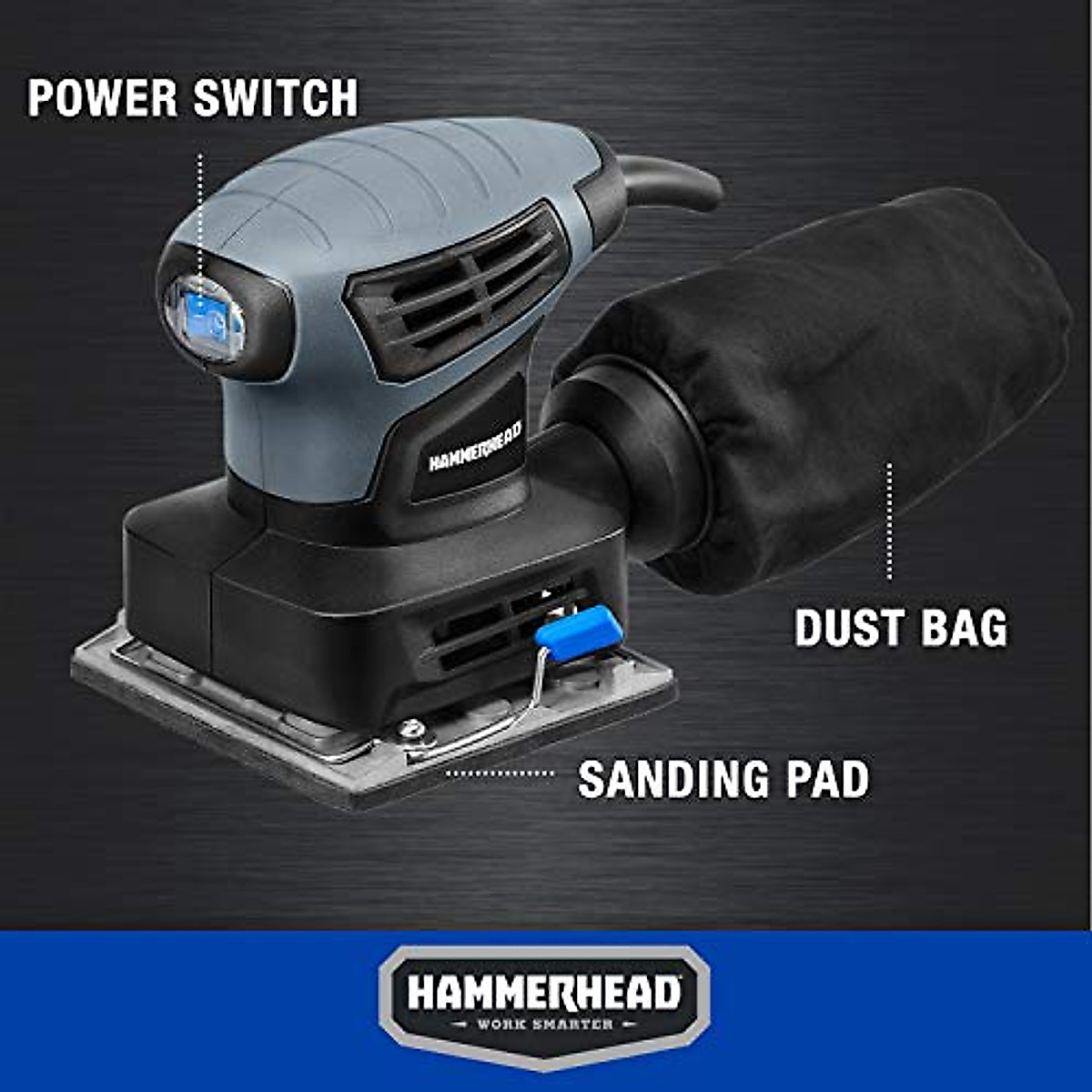 Hammerhead 2.0-Amp 1/4 Sheet Palm Sander with 12pcs Sandpaper– HAPS020