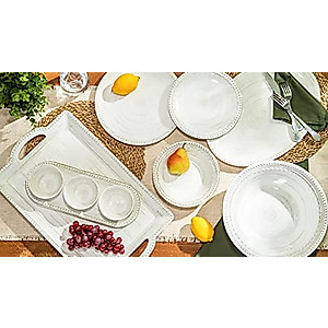Zak Designs French Country House Melamine Plastic Serving Tray (21 inches, Oyster) and Condiment Bowl-Tray 4pc, BPA Free