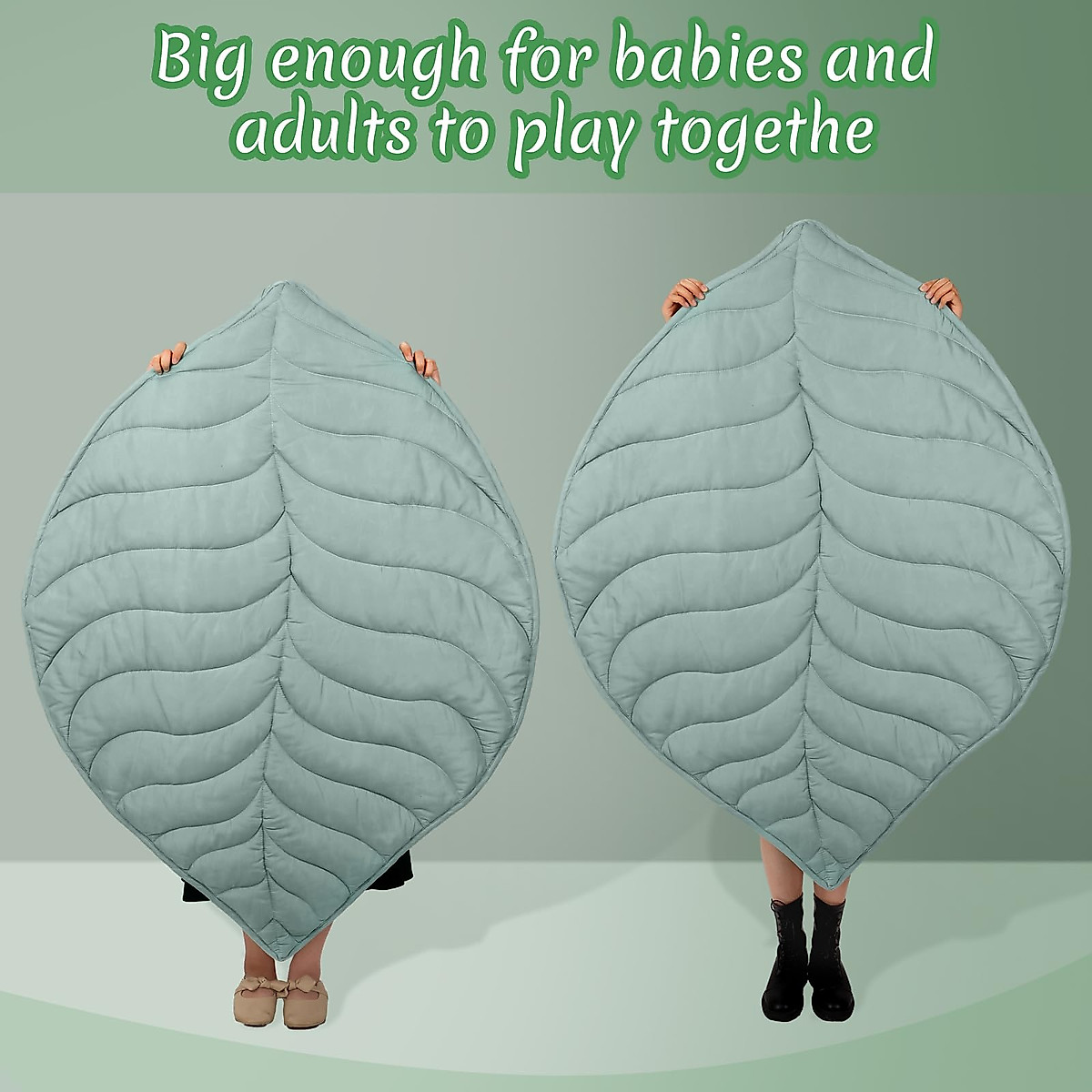 Funtery Baby Play Mat 56 x 42 Inch Cotton Crawling Cushion Cotton Nursery Rug Large Thick Soft Reversible Washable Folding Floor Playpen Mat Nursery Decor Rug for Girls Boys(Green,Leaf)