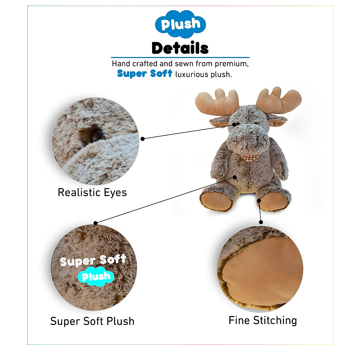 DolliBu Plush Moose Stuffed Animal Pillow Size - Super Soft Animal Pillow for Kids, Cozy Nap Buddy, Floor Pillow for Kids & Toddlers, Jumbo Hugging Plush, Travel Cuddle Pillow for Kids - 18 Inch