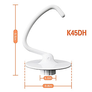 K45DH Dough Hook Replacement for KitchenAid Mixers - Compatible with K45, K45SS, KSM90, KSM110, KSM150 Tilt-Head Stand Mixers, 4.5-5 Quart Bowls - Coated C-Shaped Hook for Kneading Yeast Doughs