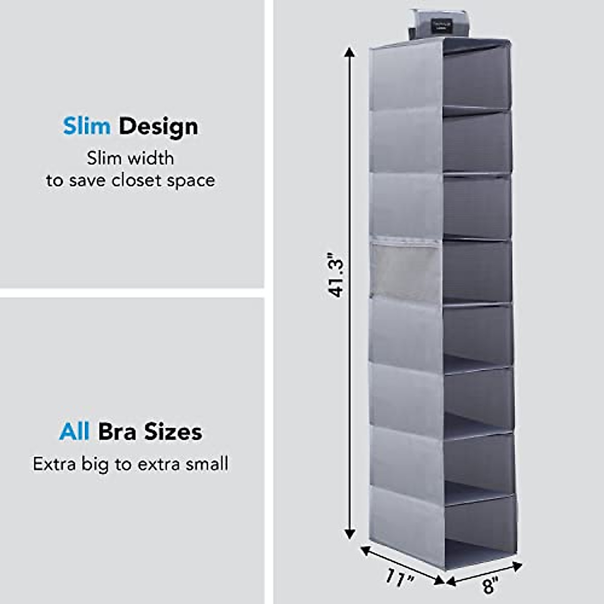 TreeHouse London Hanging Wig Organizer for Closet – Wig Storage for Multiple Wigs, Hair Extensions & Wig Accessory Holder – Space Saving Hanger Rack - with 2 Drawers (Gray)