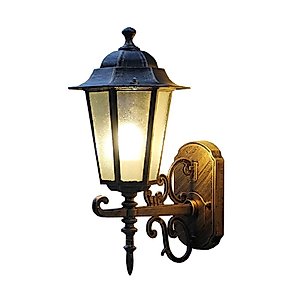 Zziyj Outdoor Wall Light Waterproof IP54 American Country Hexagon Street Home Garden Balcony Terrace Aluminum Wall Lamp Decoration Courtyard Aisle E27 Glass Wall Lantern (Color : Bronze)