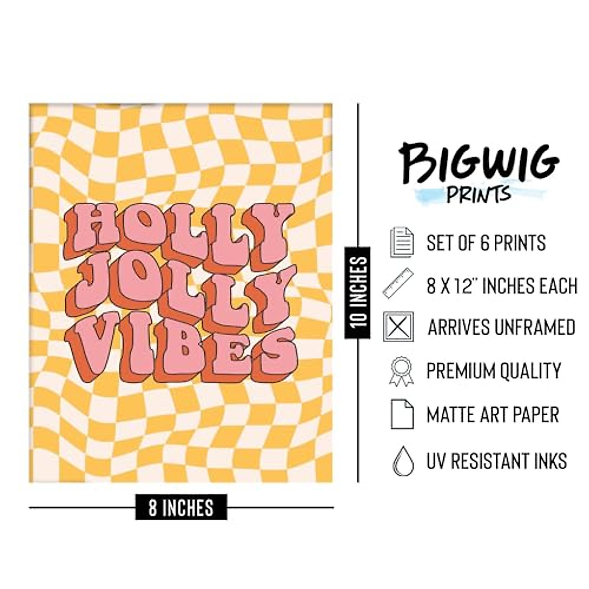 BigWig Prints Retro Christmas Posters - Christmas Wall Art, Pictures Wall Decor, Posters and Prints For Classroom, Vintage - Unframed Set of 6 Pack (8x12)