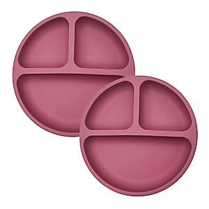 BraveJusticeKidsCo. | SiliSteel™ 2 Pack Silicone Plate for Big Kids | Divided Toddler 2 Pack Plates with Three Compartments for Self Feeding | Dishwasher Safe | Patent Pending (Dusty Rose)
