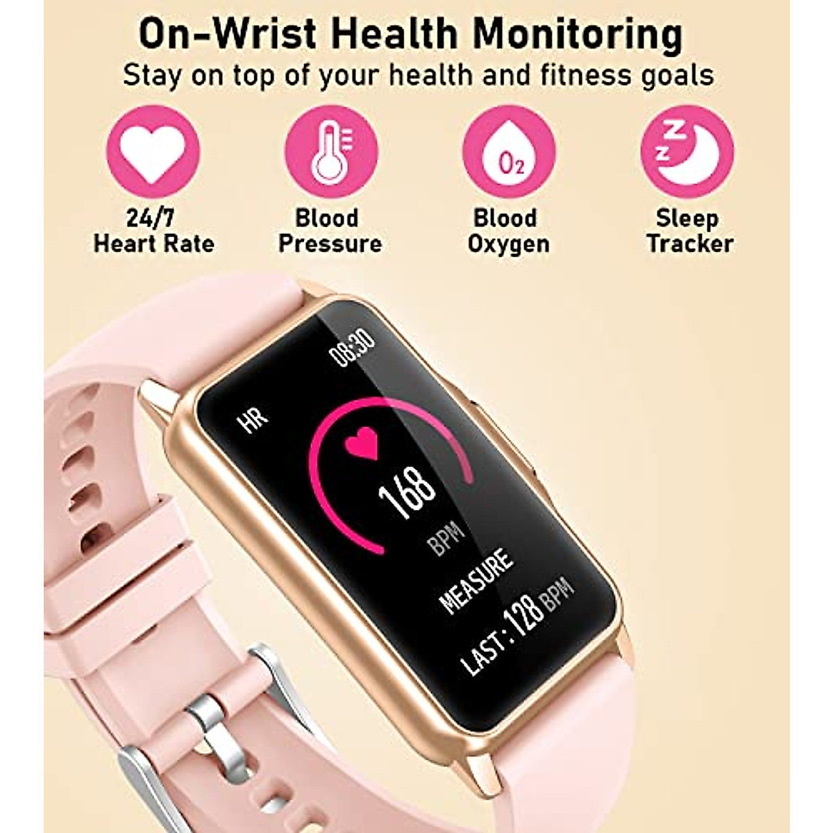 Smart Watch Fitness Tracker with Heart Rate Blood Oxygen Blood Pressure Sleep Monitor 100 Sports Modes Step Calorie Counter Activity Health Trackers IP68 Waterproof for Android Phones iPhone Women Men