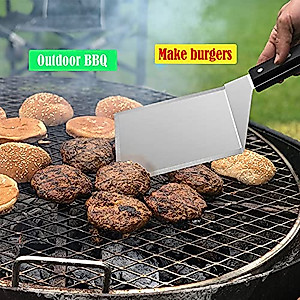 Metal Spatula Set of 2, HaSteeL Stainless Steel Large Griddle Spatulas with ABS Handle, Heavy Duty Hamburger Turner Pancake Flipper Great for Teppanyaki Flat Top BBQ Cooking, Dishwasher Safe & 2 Hooks