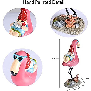 Jy.Cozy Gnome Garden Statue, Funny Gnome Reclining on Flamingo Figurines, Resin Garden Gnomes Fall Decorations Outdoor for Patio Yard Lawn Porch, Ornament Gift