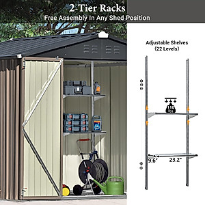 RITSU 8ft x 6ft Outdoor Garden Shed, Metal Storage Shed with Adjustable Shelf and Lockable Doors, Galvanized Steel Tool Cabinet with Vents and Foundation Frame Shed for Backyard, Lawn, Garden, Brown