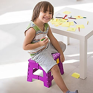 Korpai 9" Folding Step Stool for Adults and Kids Holds Up to 300 lbs,Non-Slip Folding Stools with Portable Handle, Compact Plastic Foldable Step Stool for Bathroom,Bedroom, Kitchen,Purple,1PC