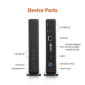 Amazon Basics USB 3.0 Universal Laptop Dual Monitor Docking Station, Black