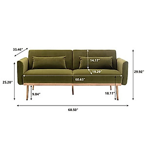 SZLIZCCC 68 "- Velvet Sofa, Accent Sofa, Loveseat Sofa Convertible Sofa Sleeper, with Gold Metal Feet, with Two Rectangular Waist Pillows, Suitable for Small Spaces (Olive Green)