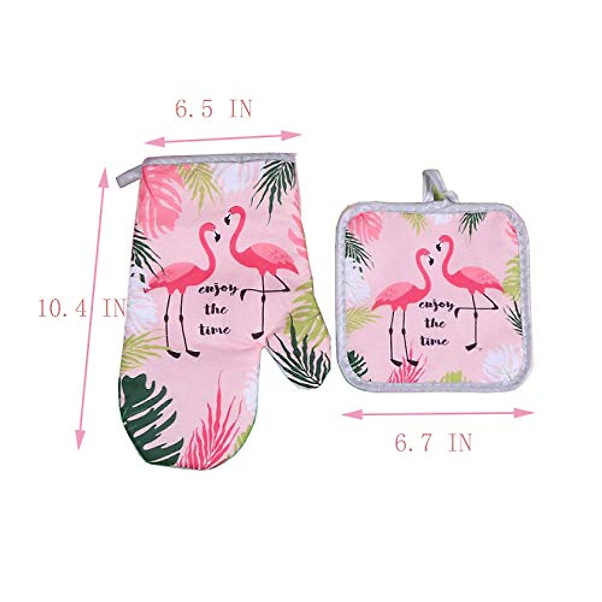 Sohapy Oven Mitt & Potholders Set Kitchen Heat Resistant and Machine Washable for Cooking Baking Grilling and BBQ Decorative (Pink)