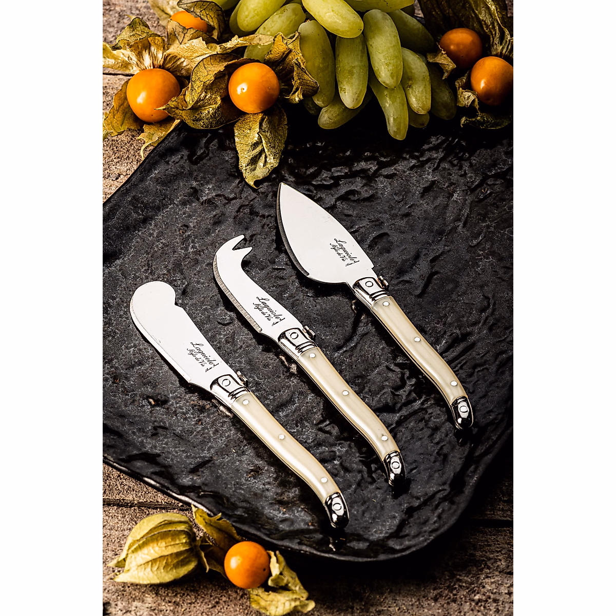 Laguiole Style de Vie Cheese knives Premium Line, set of 3, mother of pearl color