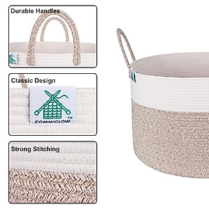 COMMIGLOW XXX-Large Cotton Rope Basket (22”x14”),100% Pure Cotton Woven Laundry Basket for Storage, Blanket Basket for Living Room, Baby and Dog Toy Storage Basket Bin with Handle, Light Brown