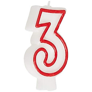 Number "3" White & Red Deluxe Birthday Candle - 2.75" (1 Pc.) - Perfect Finishing Touch for Memorable Celebration