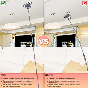 Wall Cleaner 98 Inch Wall Cleaner with Long Handle,HoMerit Wall Cleaner Mop 360° Rotatable Adjustable Cleaning Mop,Ceiling Dust Mop,Wall Cleaning Tool for Walls/Baseboard/Floors,6 Replacement Pads