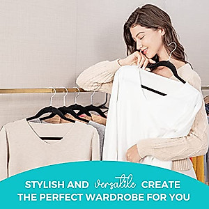HOUSE DAY Premium Velvet Hangers 50 Pack, Non-Slip Flocked Felt Hangers, Sturdy Clothes Hangers Heavy Duty Coat Hangers & Suit Hangers, Durable Slim Black Hangers for Closet Space Saving