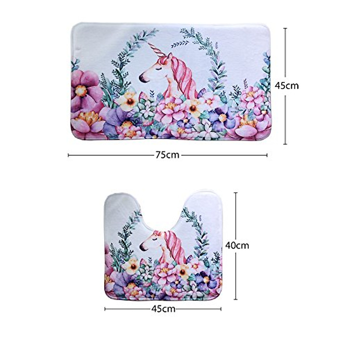 Amagical 3 Pieces Shower Curtain Set Bathroom Mat Set Unicorn Printed Bath Mat + Contour Mat + Shower Curtain + 12 Hooks