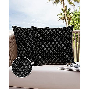 Outdoor Pillows 18x18 Waterproof Outdoor Pillow Covers, Black Wave Line Printed Polyester Throw Pillow Covers Garden Cushion Decorative Case for Patio Couch Decoration Set of 2, Black Texture