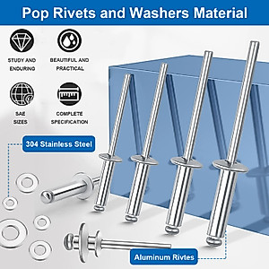 smseace 780Pcs Silver Pop Rivets with Washer Assortment Kit 14-Sizes SAE Aluminum Rivets(3/32 inch1/8 inch5/32 inch3/16 inch1/4 inch) Assorted Blind Rivets for Metal,Furniture,Automotive,Instrument