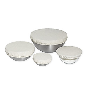 Reusable Fabric Bowl Covers for Bread Proofing - 4 Pieces, Washable and All-Natural 100% Cotton Cloth Bowl Covers for Bread Rising - Elastic Closure Fits Multiple Bowl Sizes (Off-White)