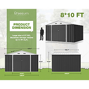 Greesum Outdoor Storage Shed 10FT x 8FT, Steel Utility Tool Shed Storage House with Door & Lock, Metal Sheds Outdoor Storage for Backyard Garden Patio Lawn, Gray