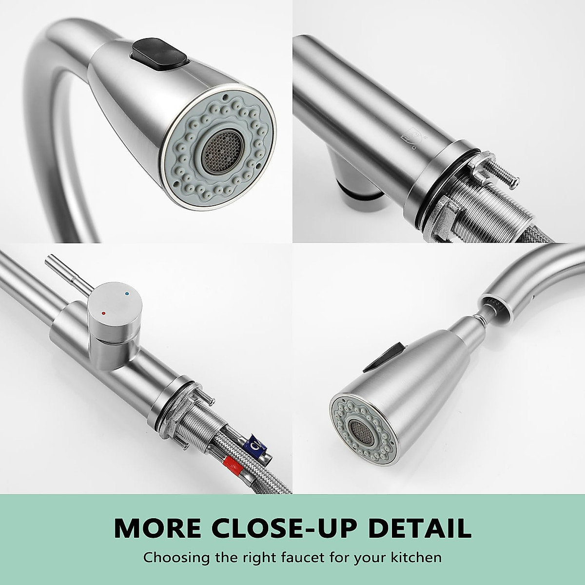 SATICO Brushed Nickel Kitchen Faucet with Pull Down Sprayer Single Handle Sink Faucet Modern Stainless Steel cUPC NSF CEC Certified, Model F80028BN