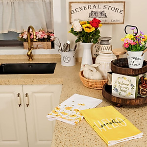 GEEORY Kitchen Towels for Spring Summer Decor Yellow Daisy Dish Towels 18 x 26 Inch Ultra Absorbent Bar Drying Cloth Hello Sunshine Hand Towel for Kitchen Bathroom Party Home Decorations Set of 2