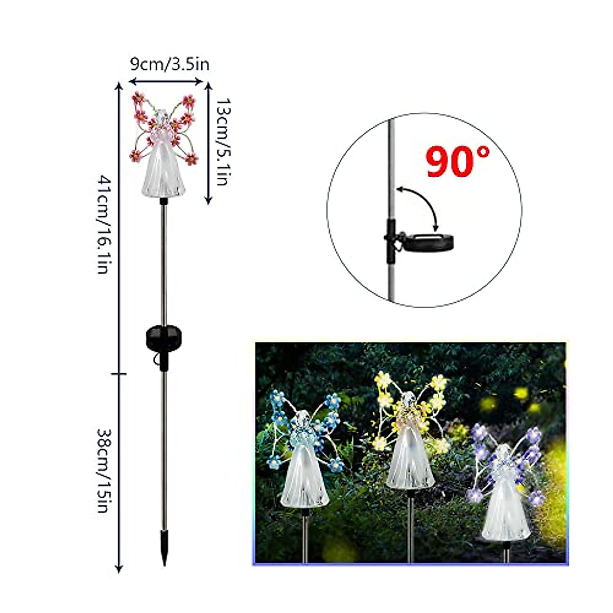 soputry Waterproof Solar Angel Lights, 2023 New Solar Angel Garden Stake Lights, Solar Powered Decorative Light for Garden Yard Patio Cemetery Grave Decorations (Yellow)