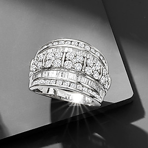 Ross-Simons 2.00 ct. t.w. Baguette and Round Diamond Multi-Row Ring in Sterling Silver. Size 8